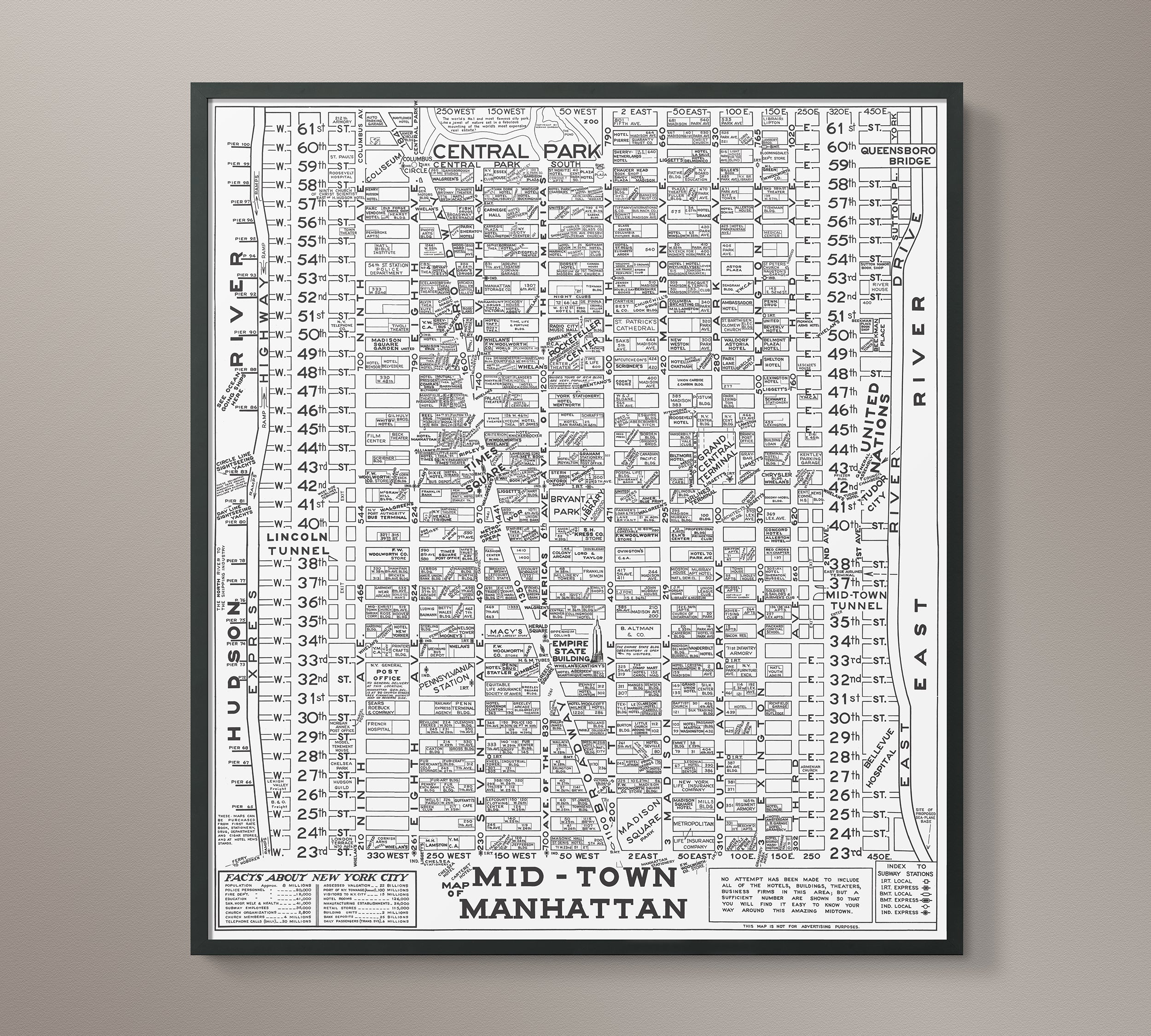 1955 Midtown Manhattan Map – Art Circa