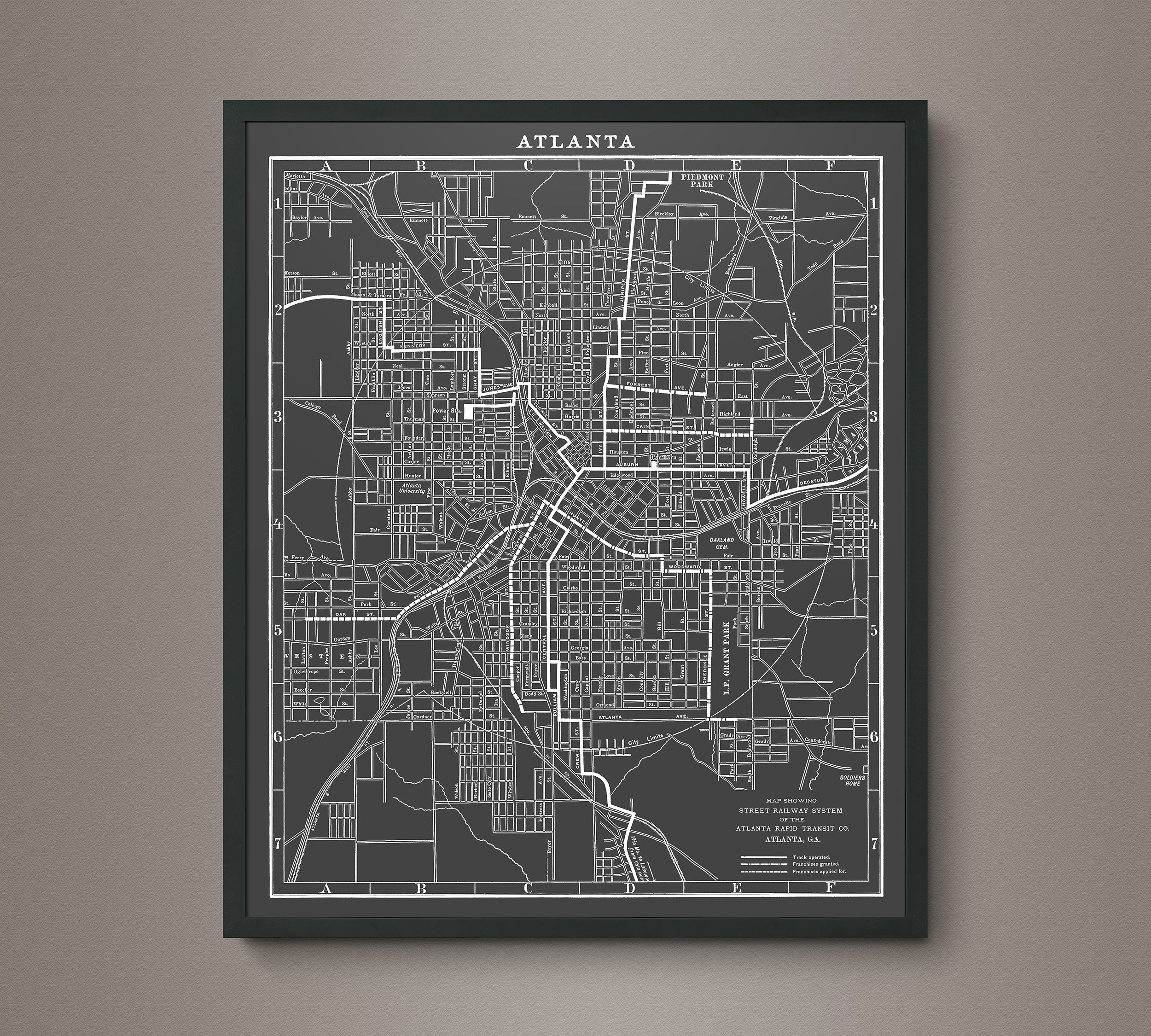 1900s Monochromatic Map of Atlanta – Art Circa