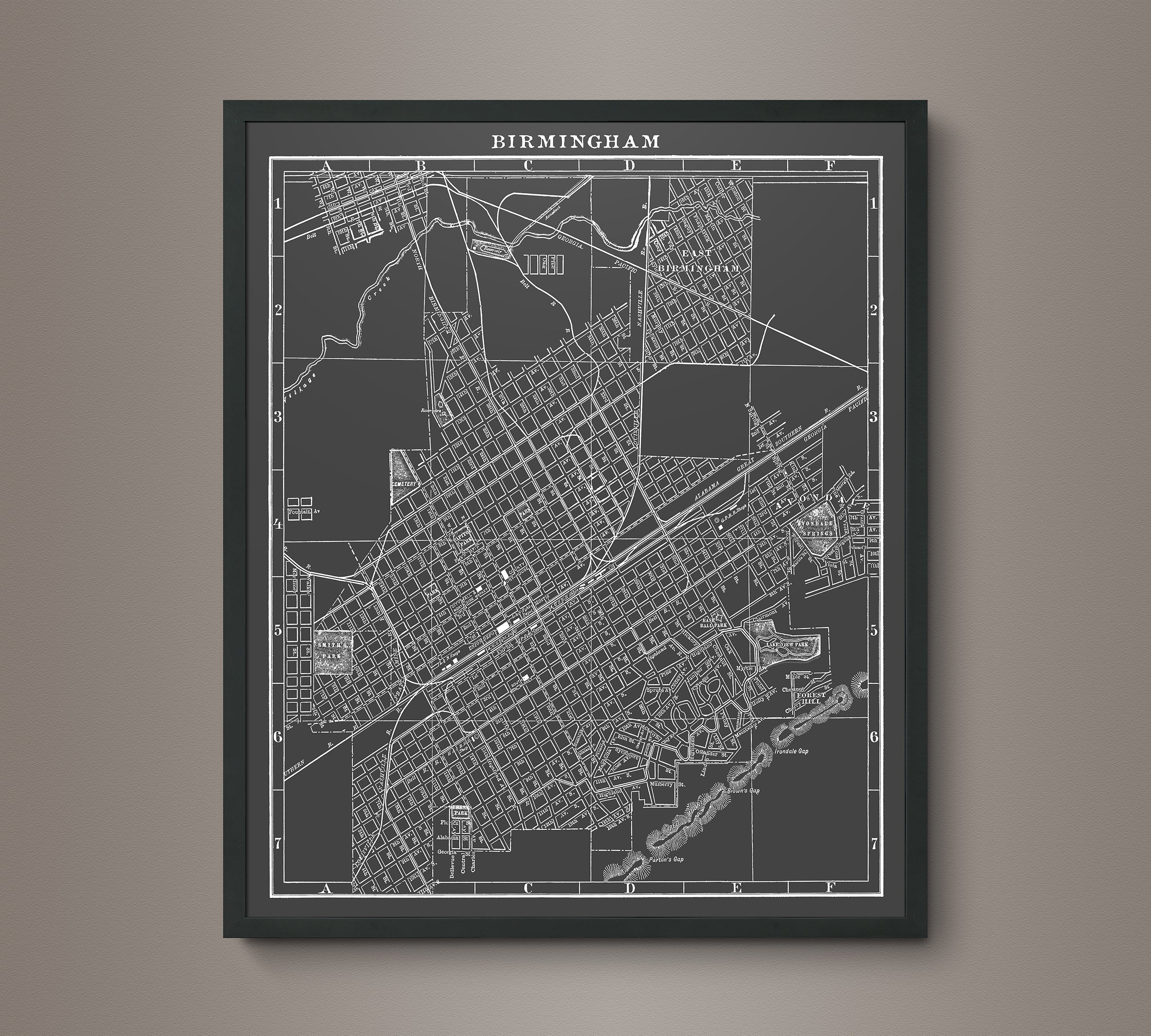 1900s Lithograph Map of Birmingham – Art Circa