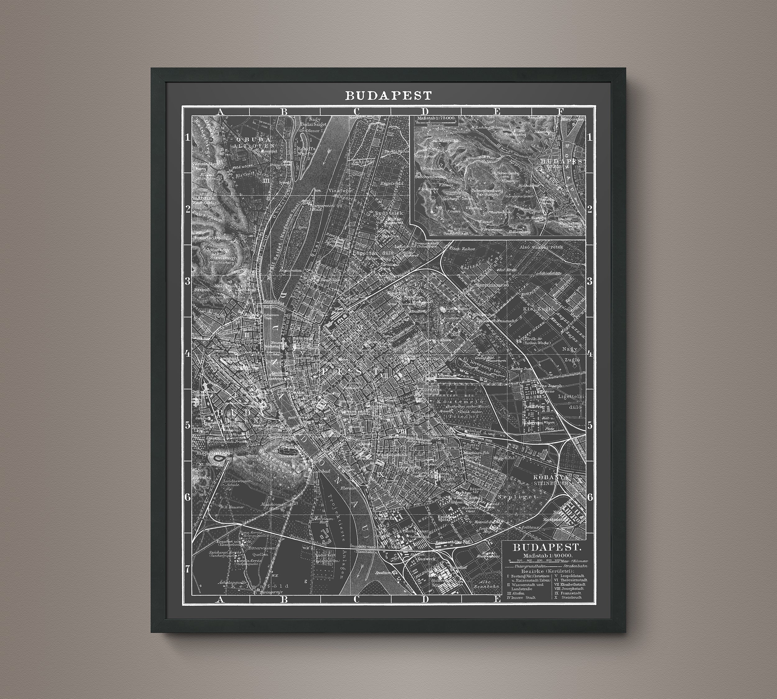 1900s Lithograph Map of Budapest – Art Circa