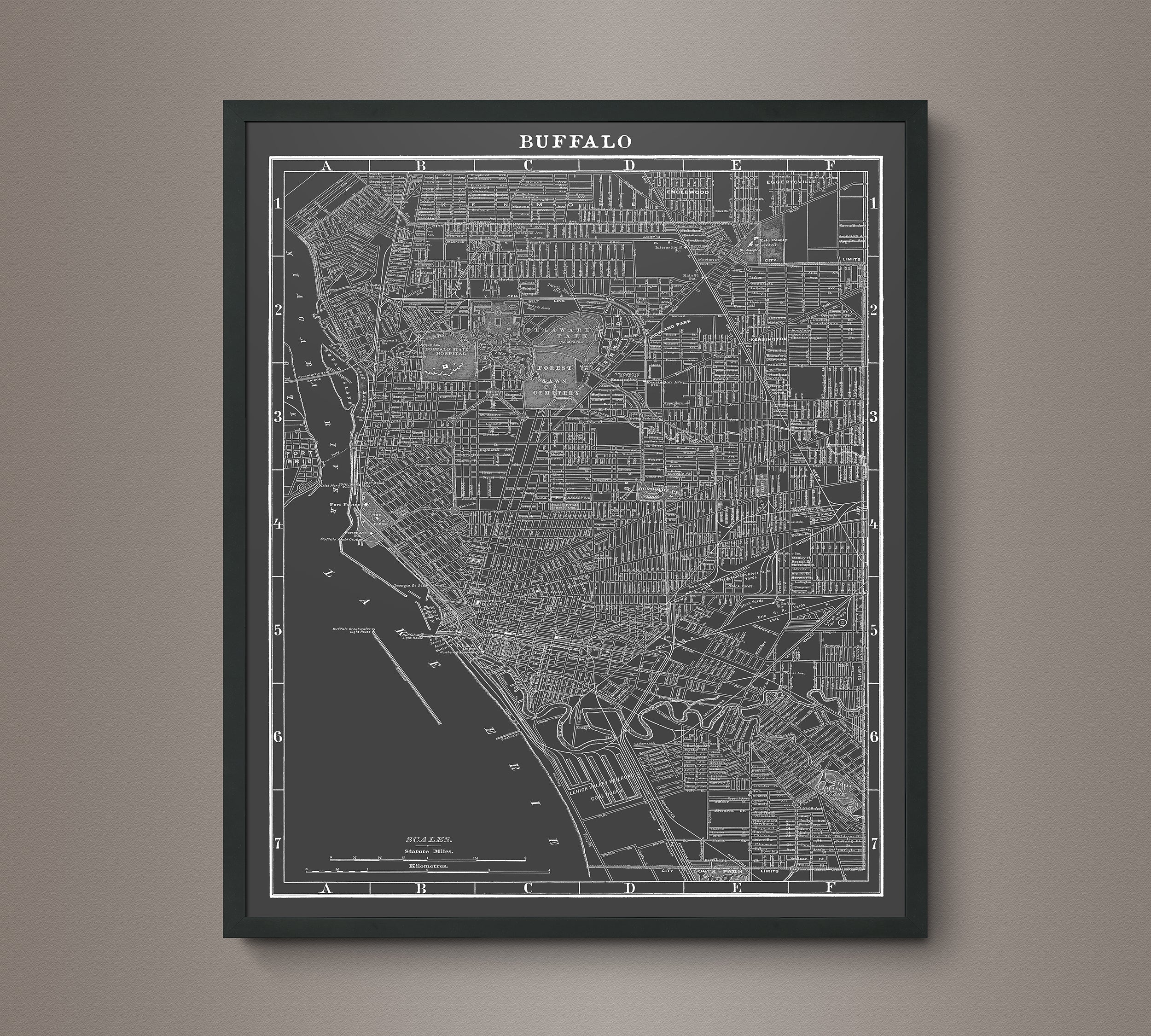 1900s Lithograph Map of Buffalo – Art Circa