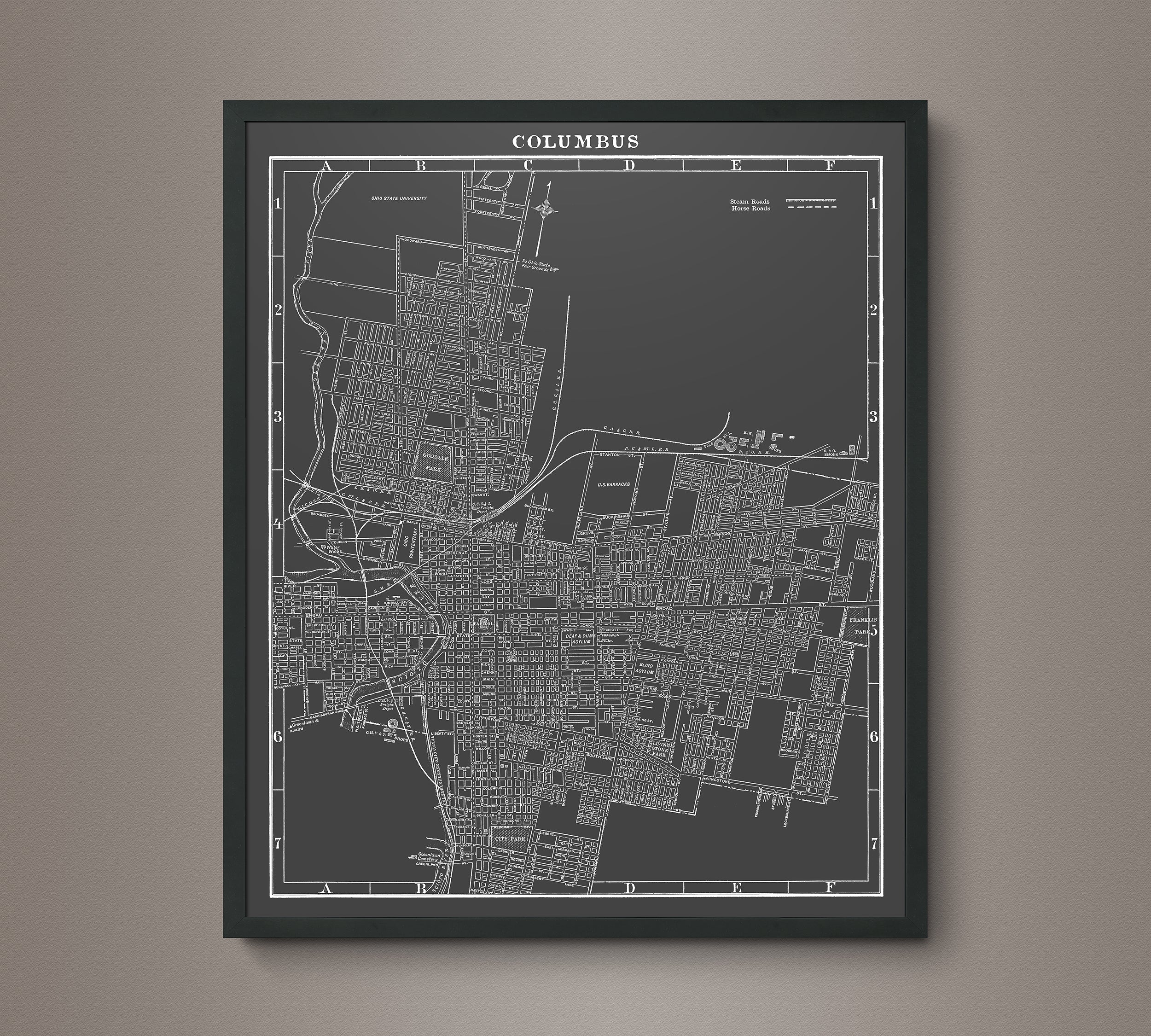 1880s Lithograph Map of Columbus – Art Circa