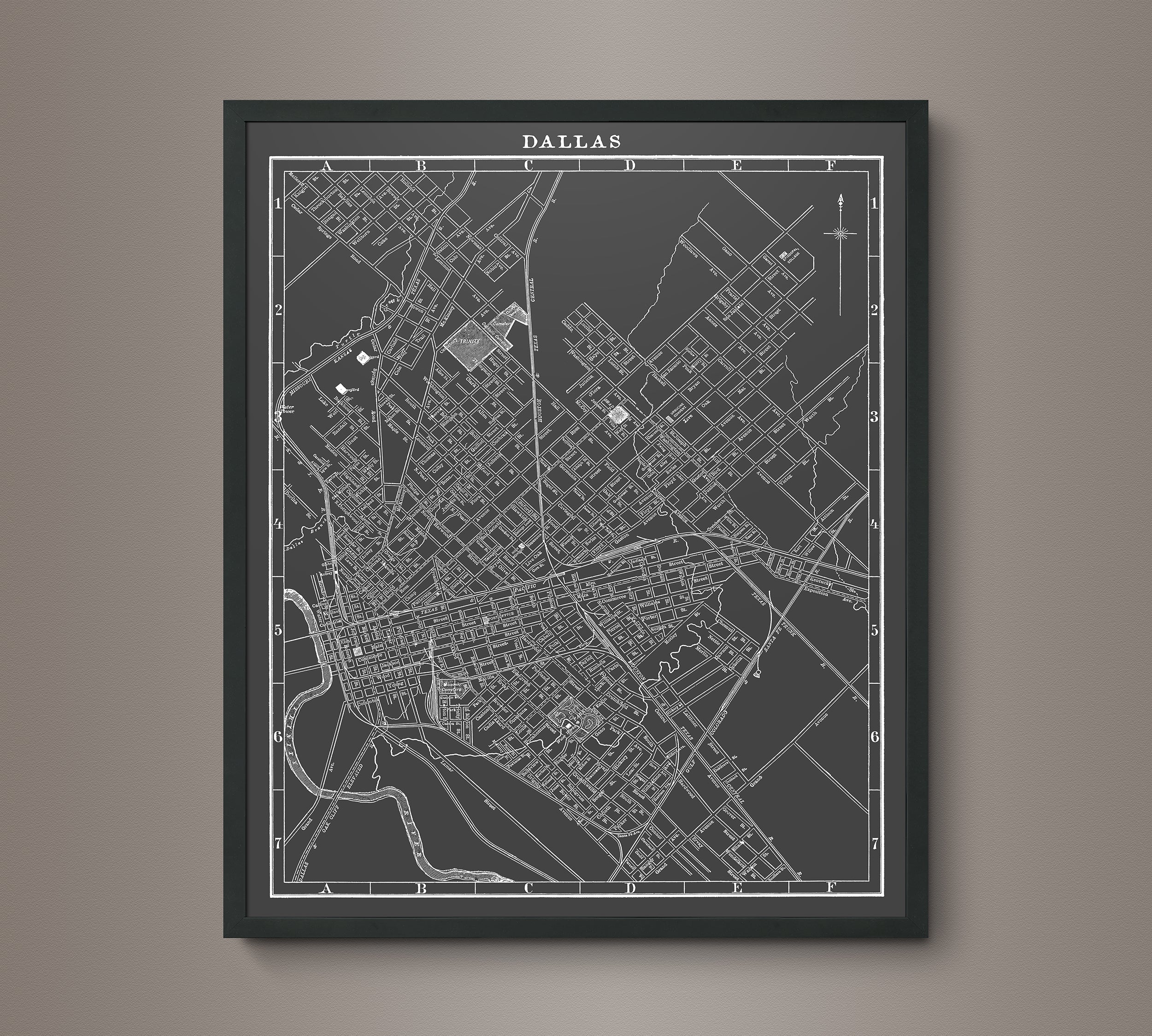 1900s Lithograph Map of Dallas – Art Circa