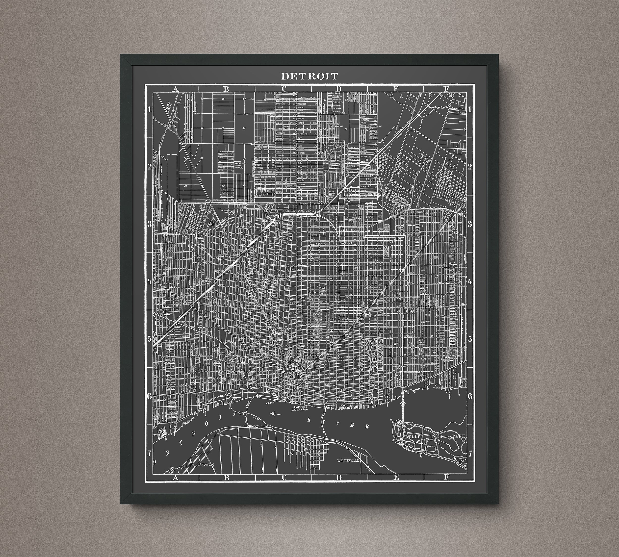 1900s Lithograph Map of Detroit – Art Circa
