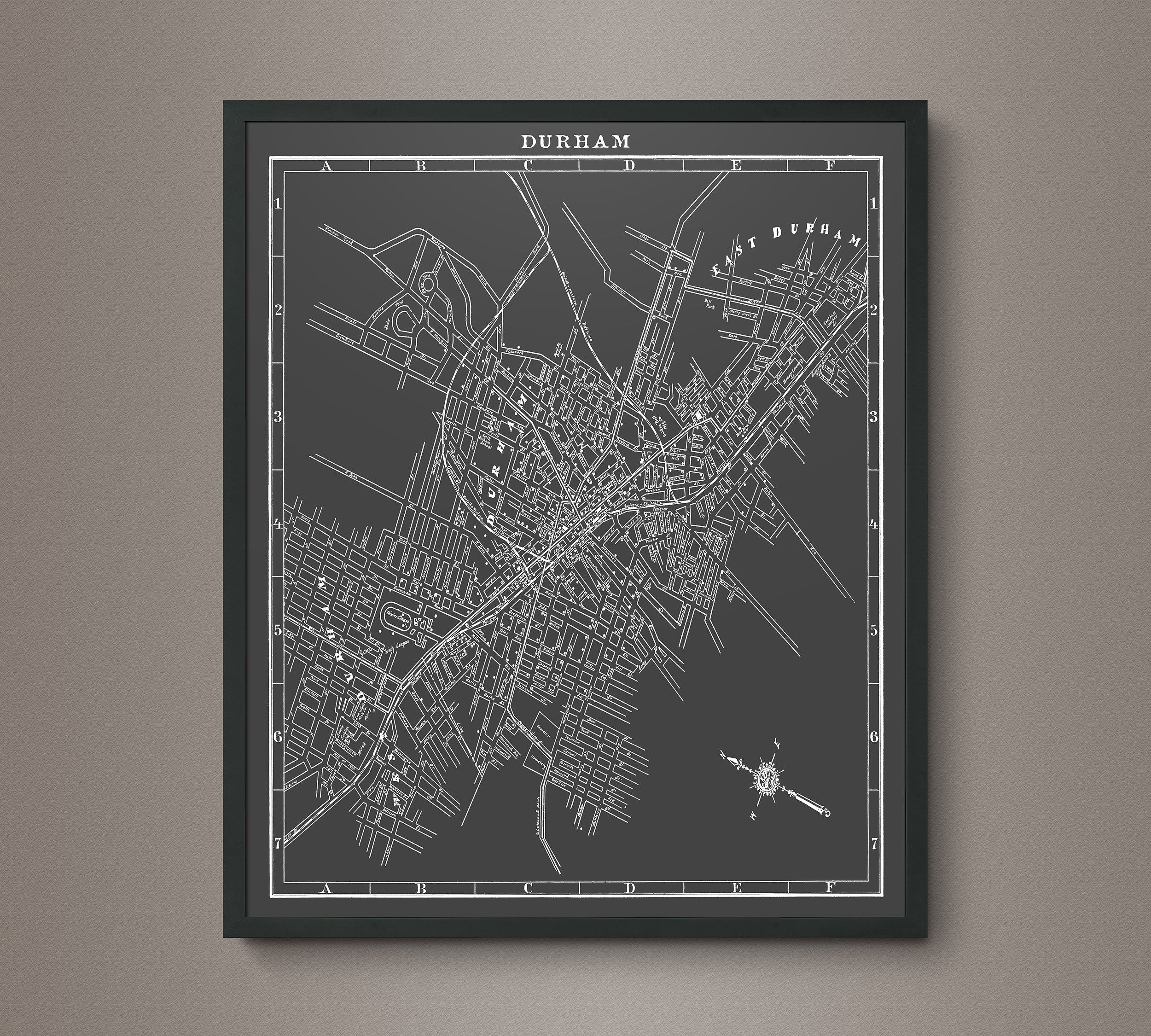1920s Monochromatic Map of Durham – Art Circa