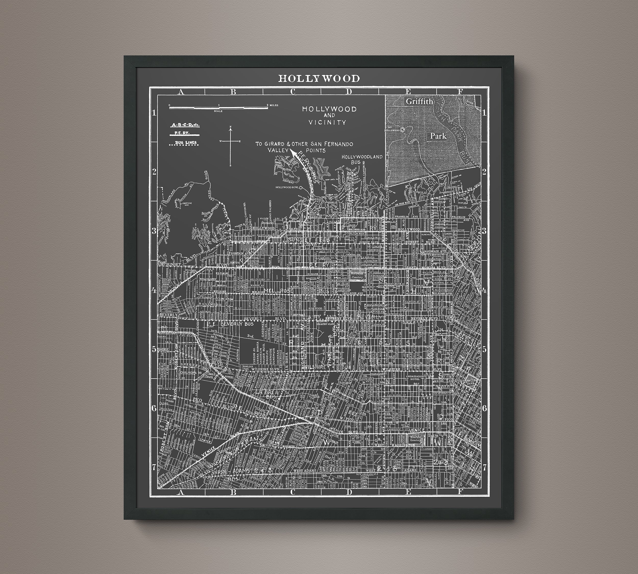 1920s Monochromatic Map of Hollywood – Art Circa