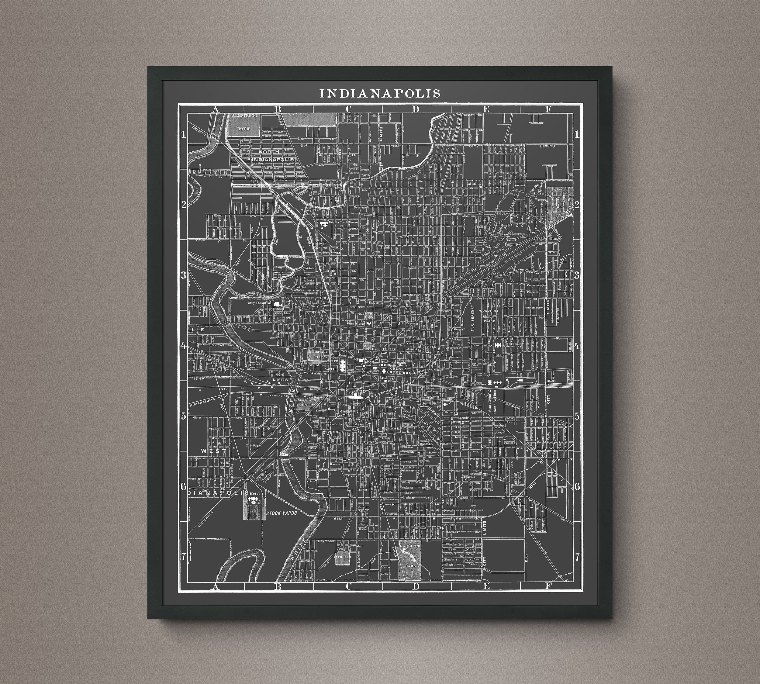 1900s Lithograph Map of Indianapolis – Art Circa