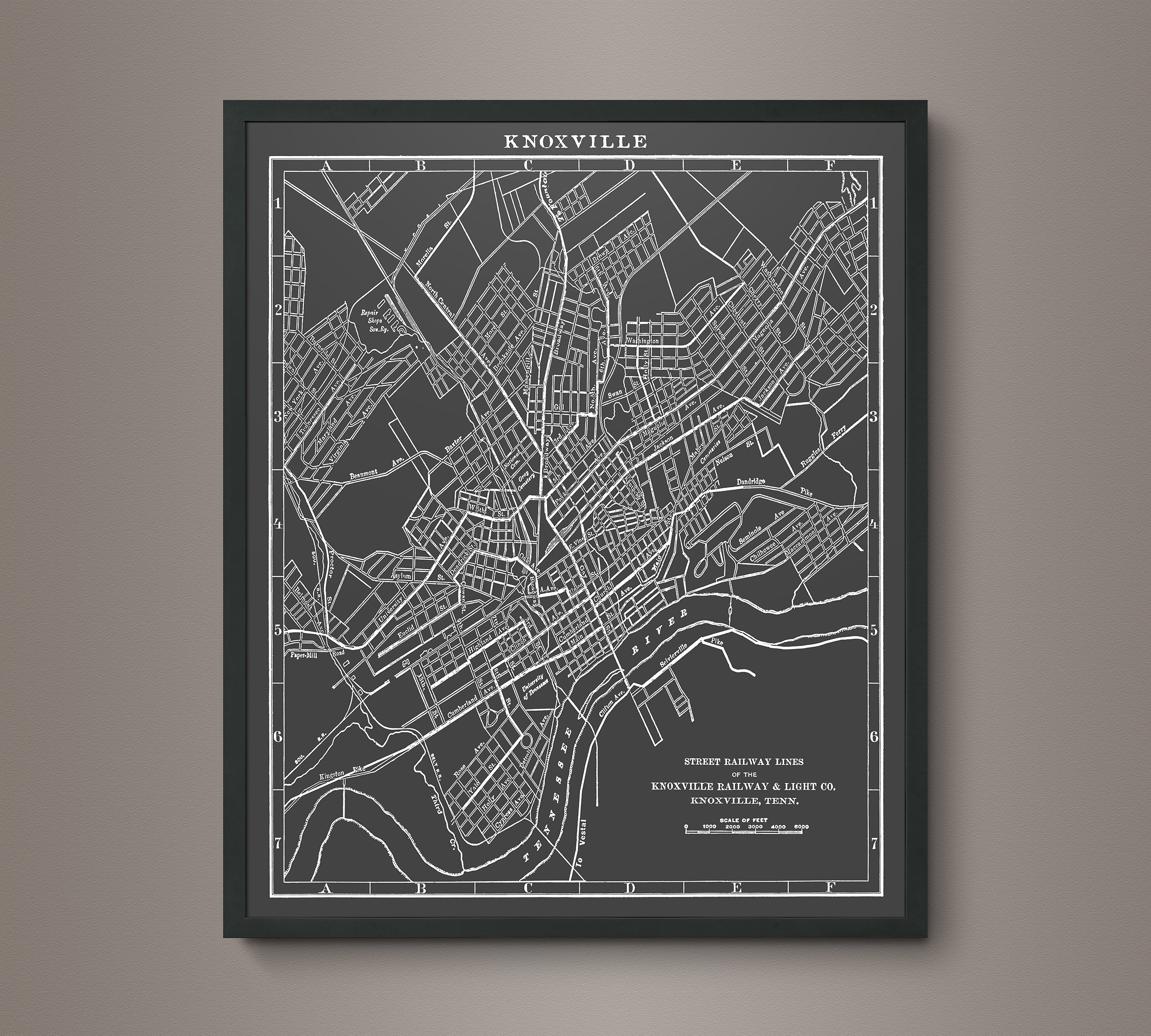 1900s Lithograph Map of Knoxville – Art Circa