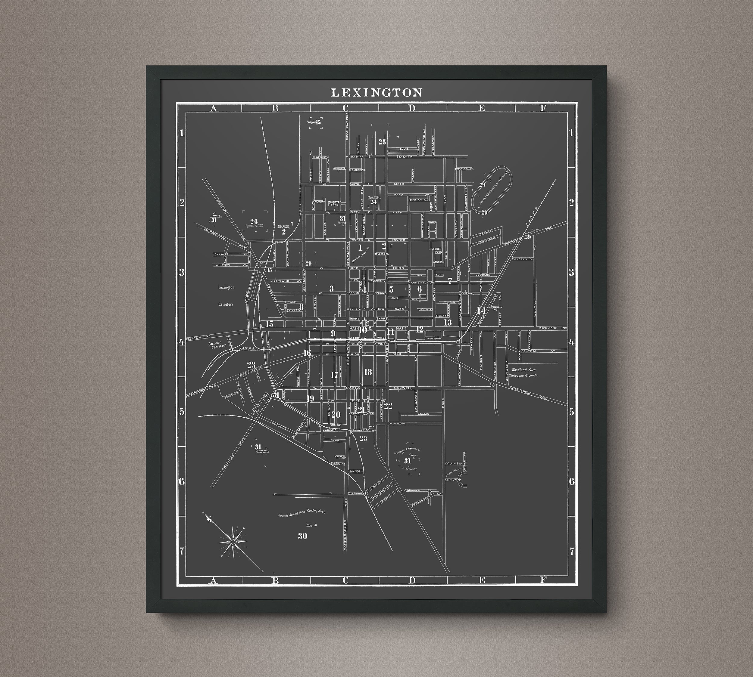 1890s Lithograph Map of Lexington – Art Circa