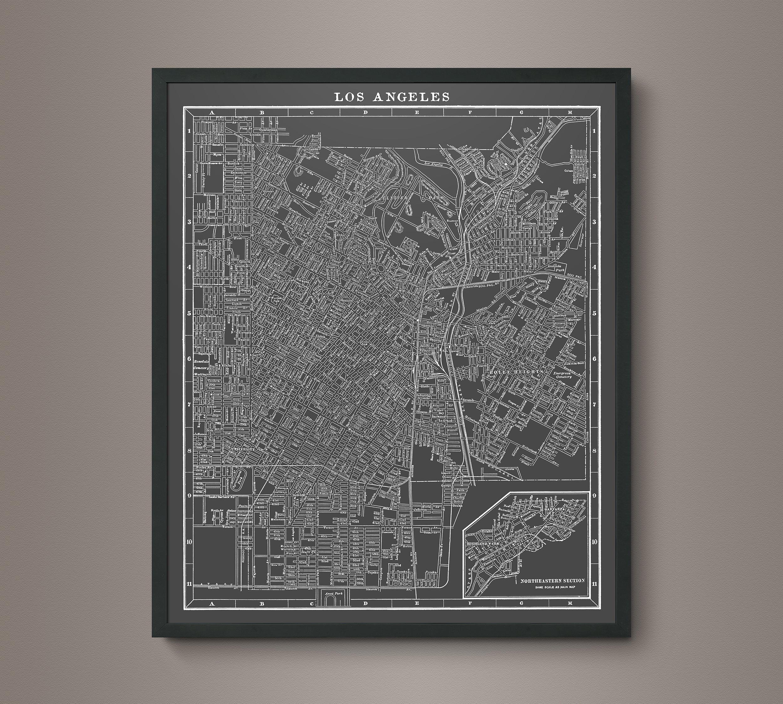 1900s Lithograph Map of Los Angeles – Art Circa