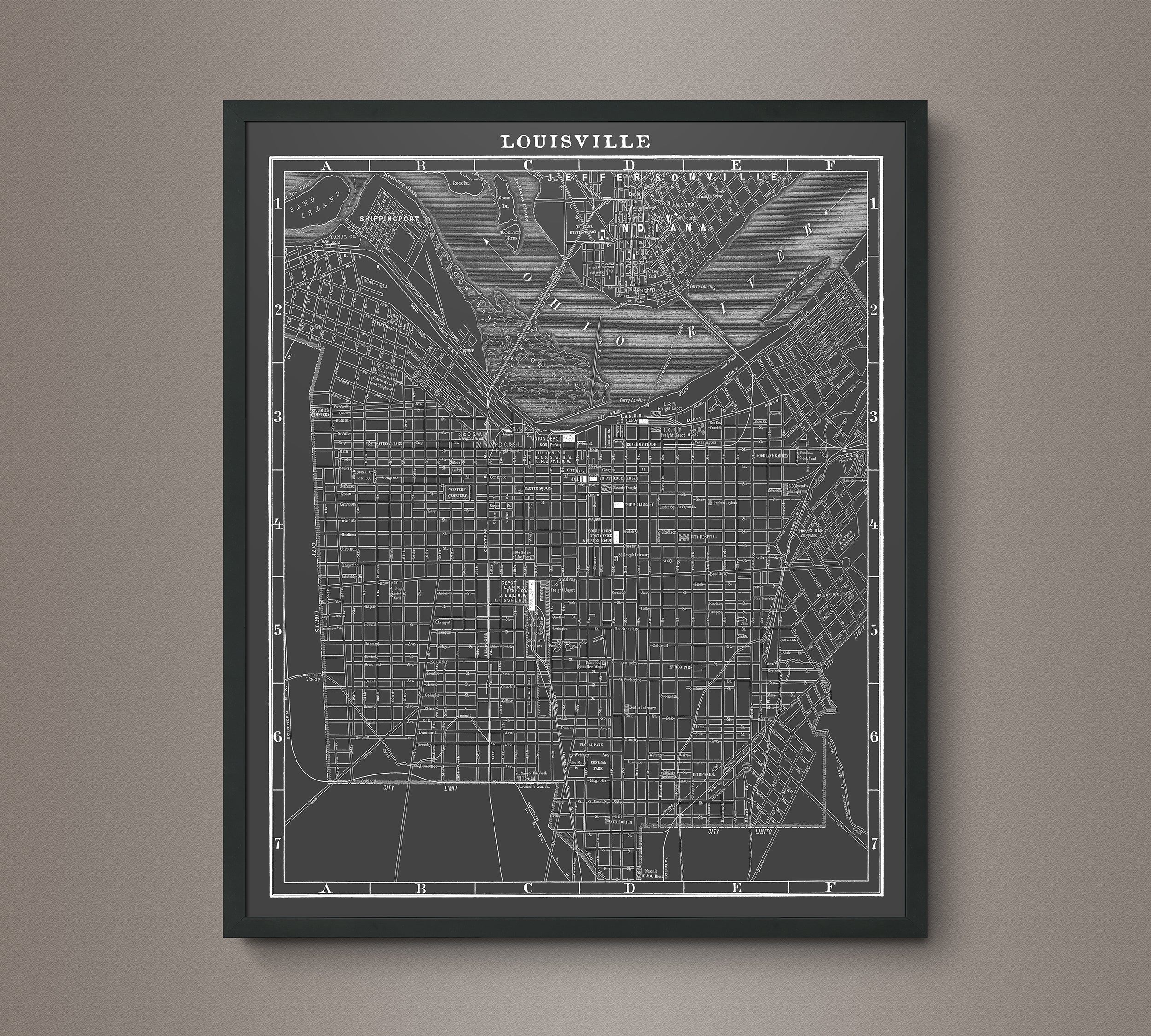 1900s Lithograph Map of Louisville – Art Circa