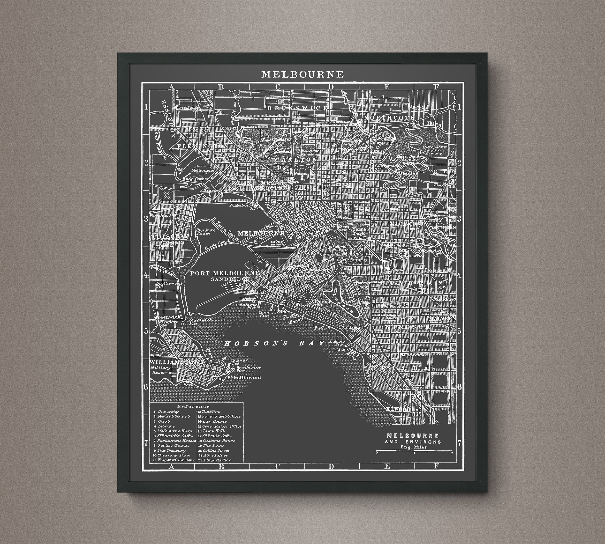 1900s Lithograph Map of Melbourne – Art Circa