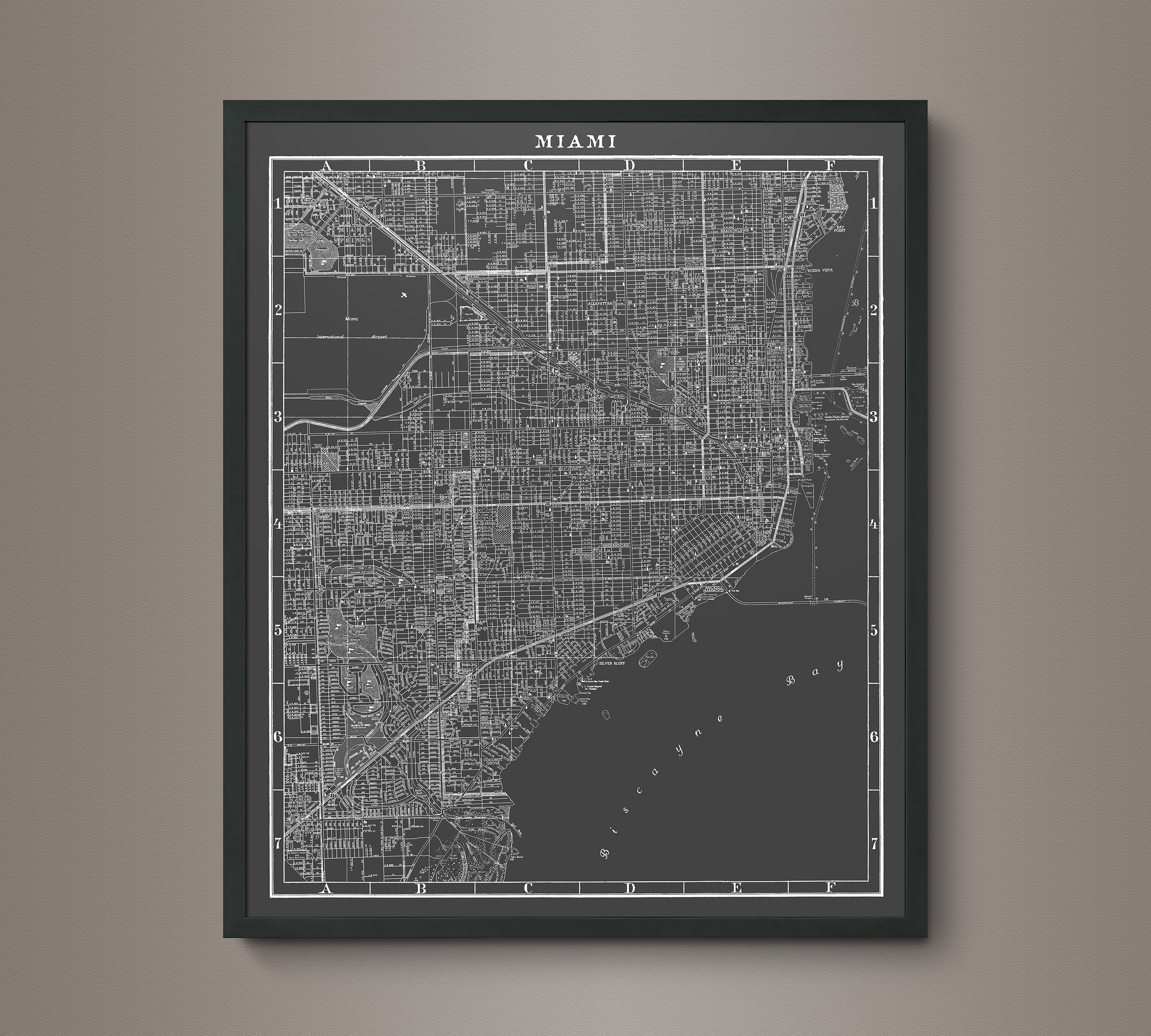 1950s Monochromatic Map of Miami – Art Circa