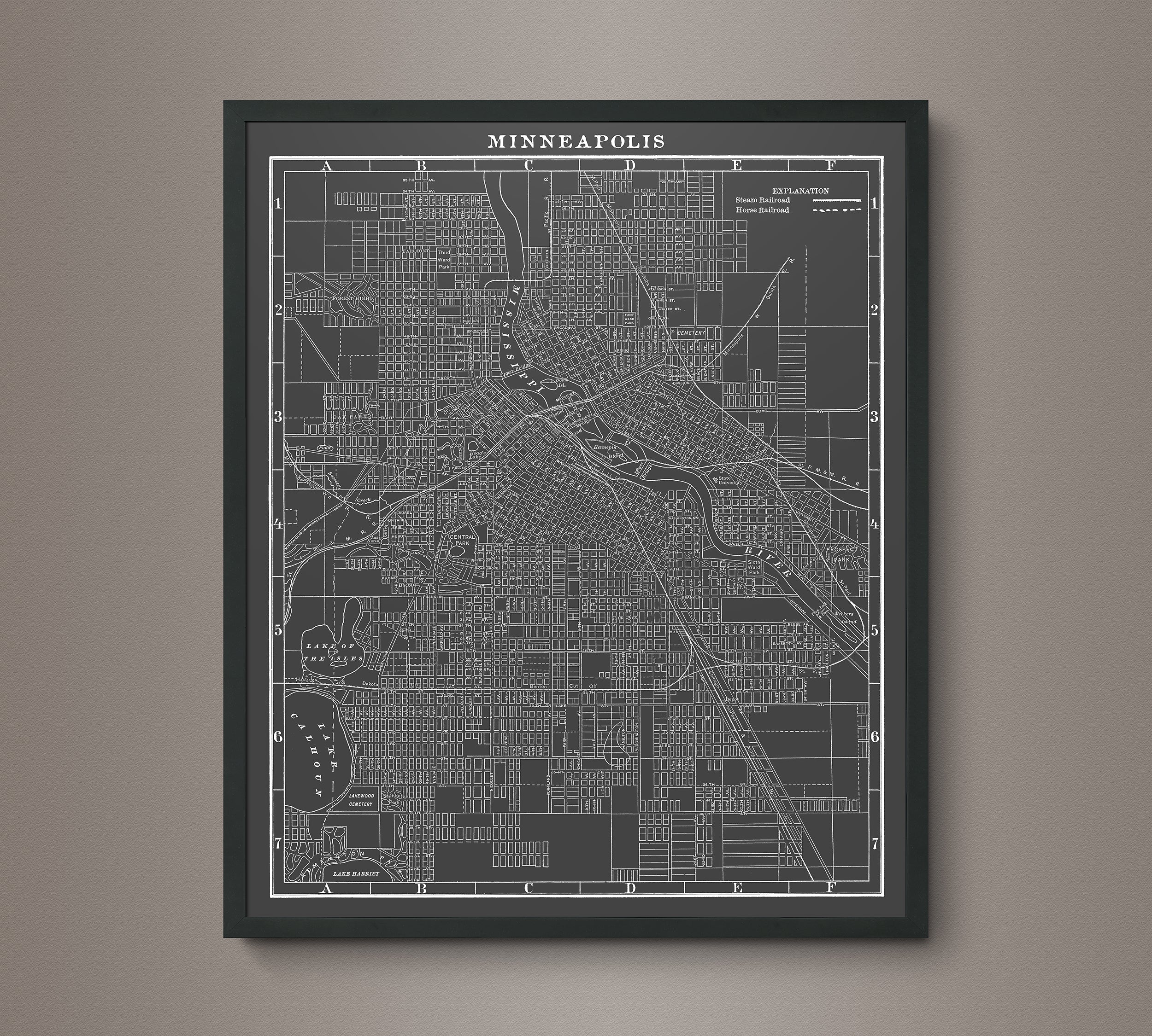 1900s Lithograph Map of Minneapolis – Art Circa