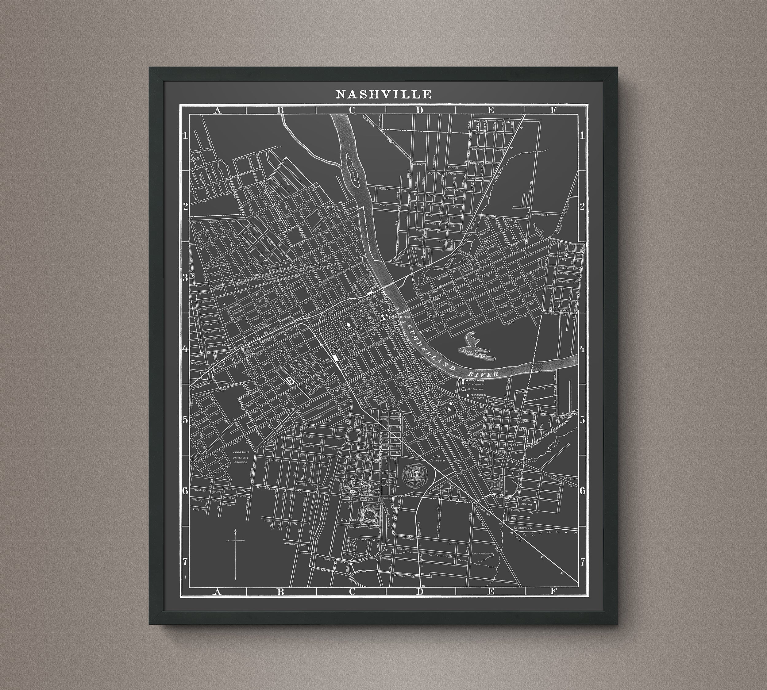 1900s Lithograph Map of Nashville – Art Circa