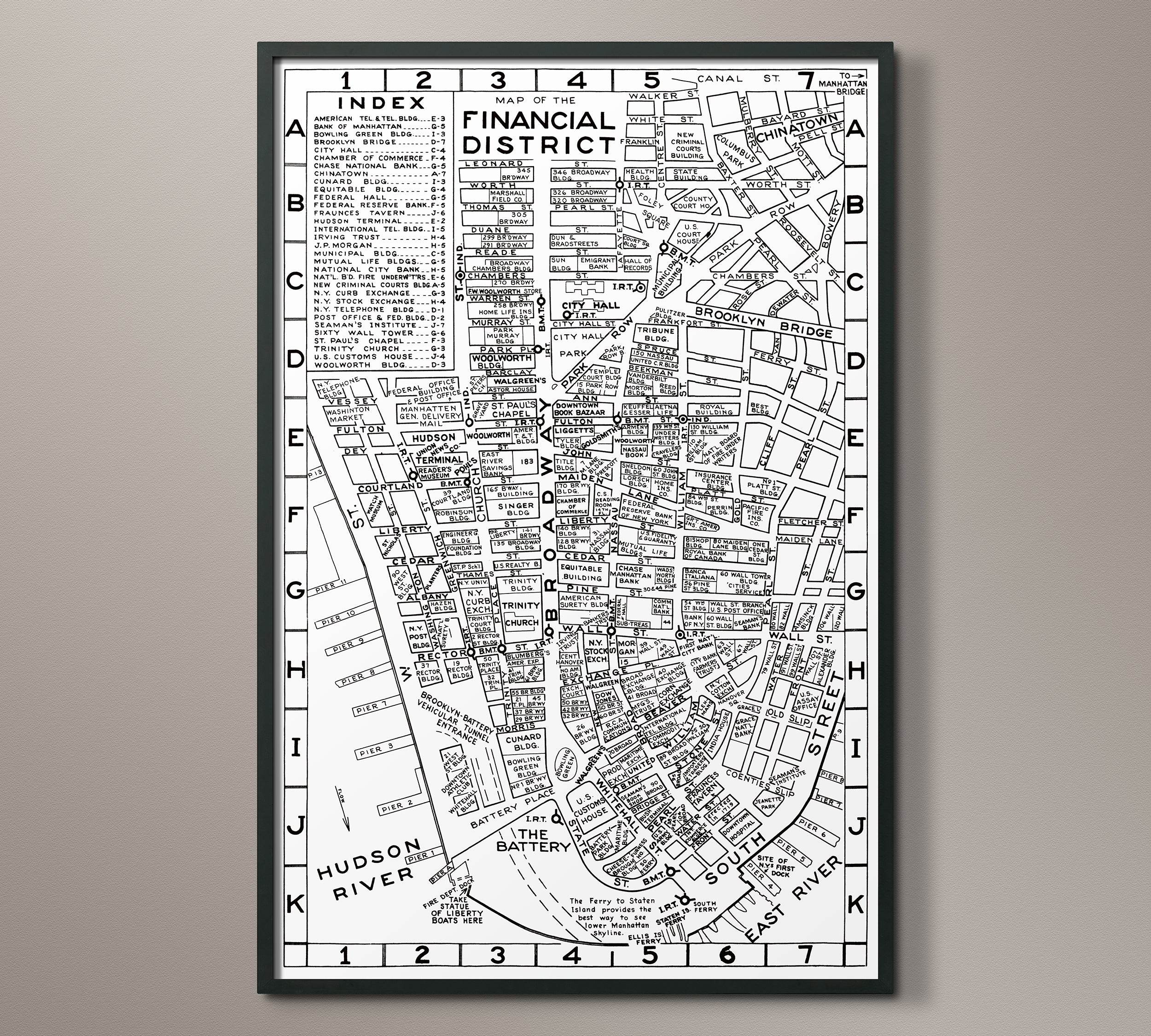 1955 New York Financial District Map – Art Circa