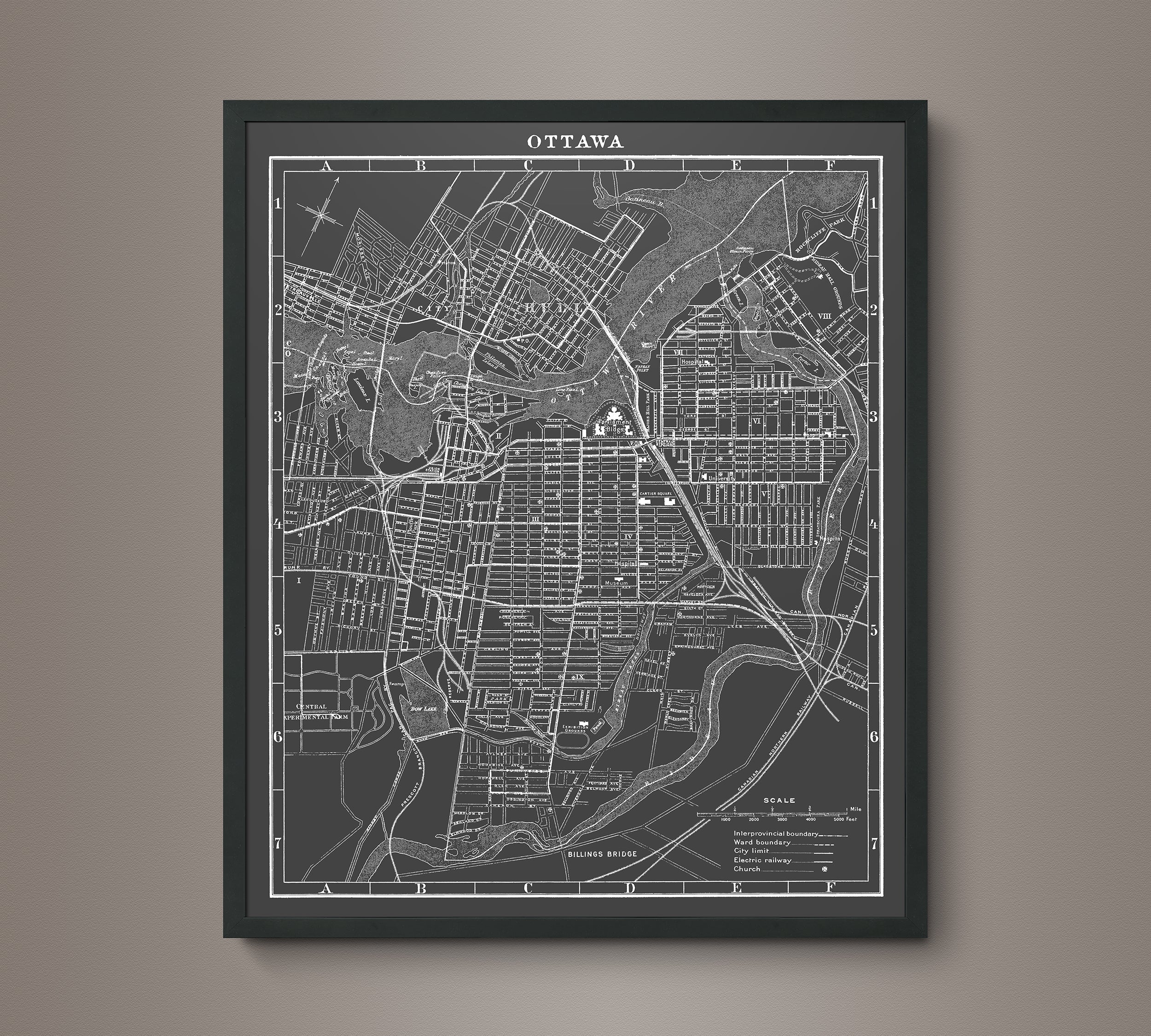 1900s Lithograph Map of Ottawa – Art Circa