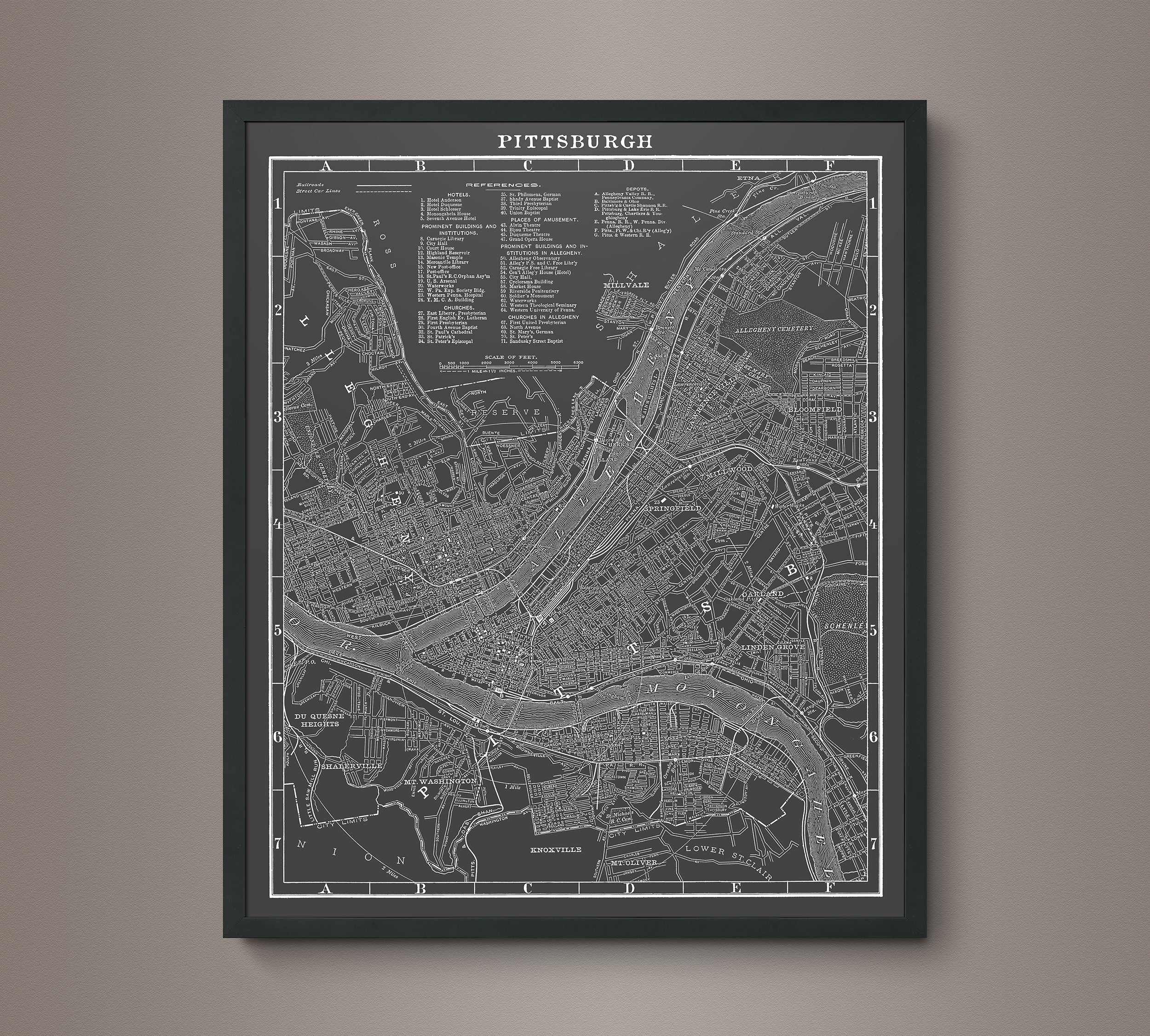 1890s Lithograph Map of Pittsburgh – Art Circa