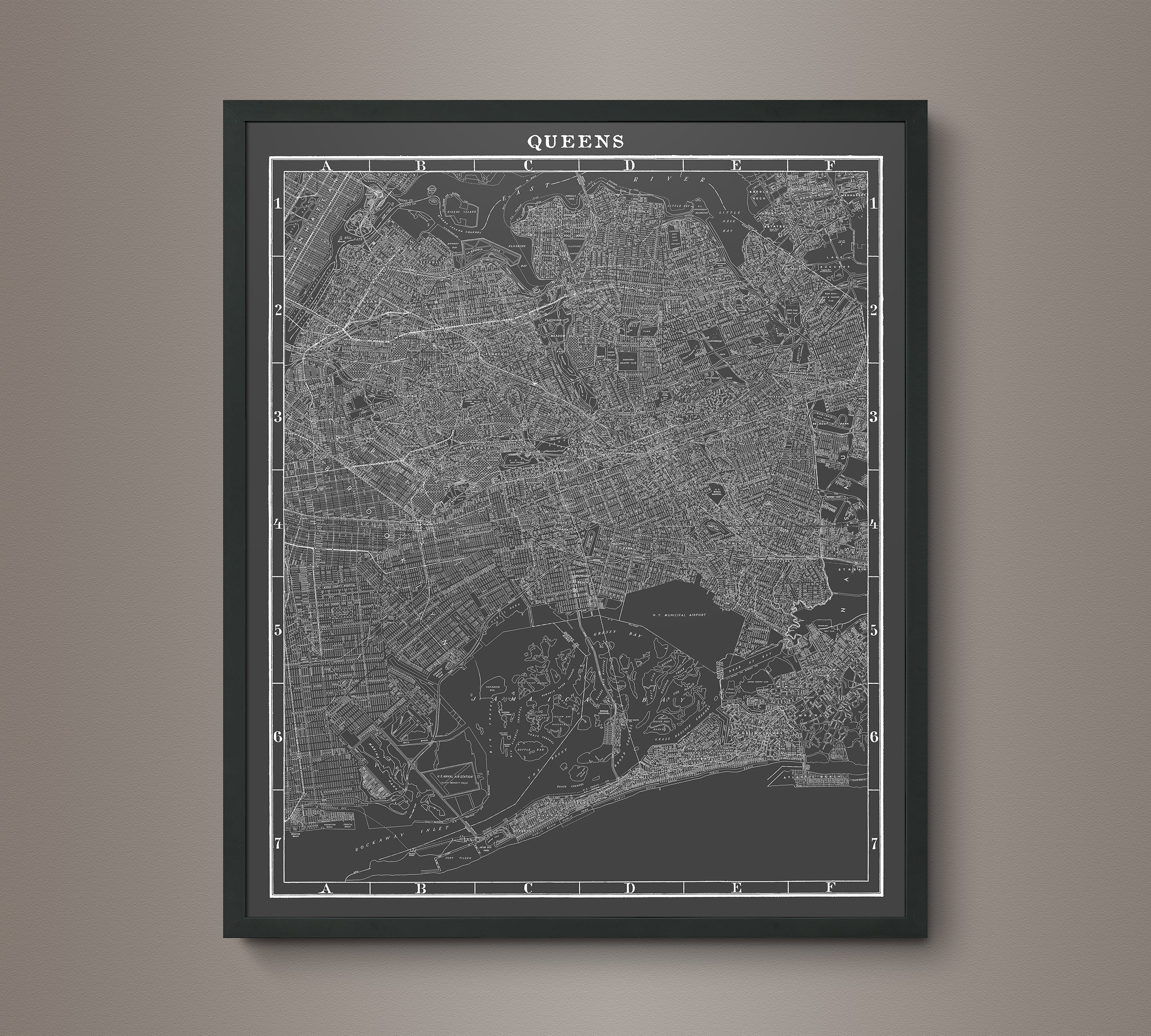 1940s Lithograph Map of Queens – Art Circa