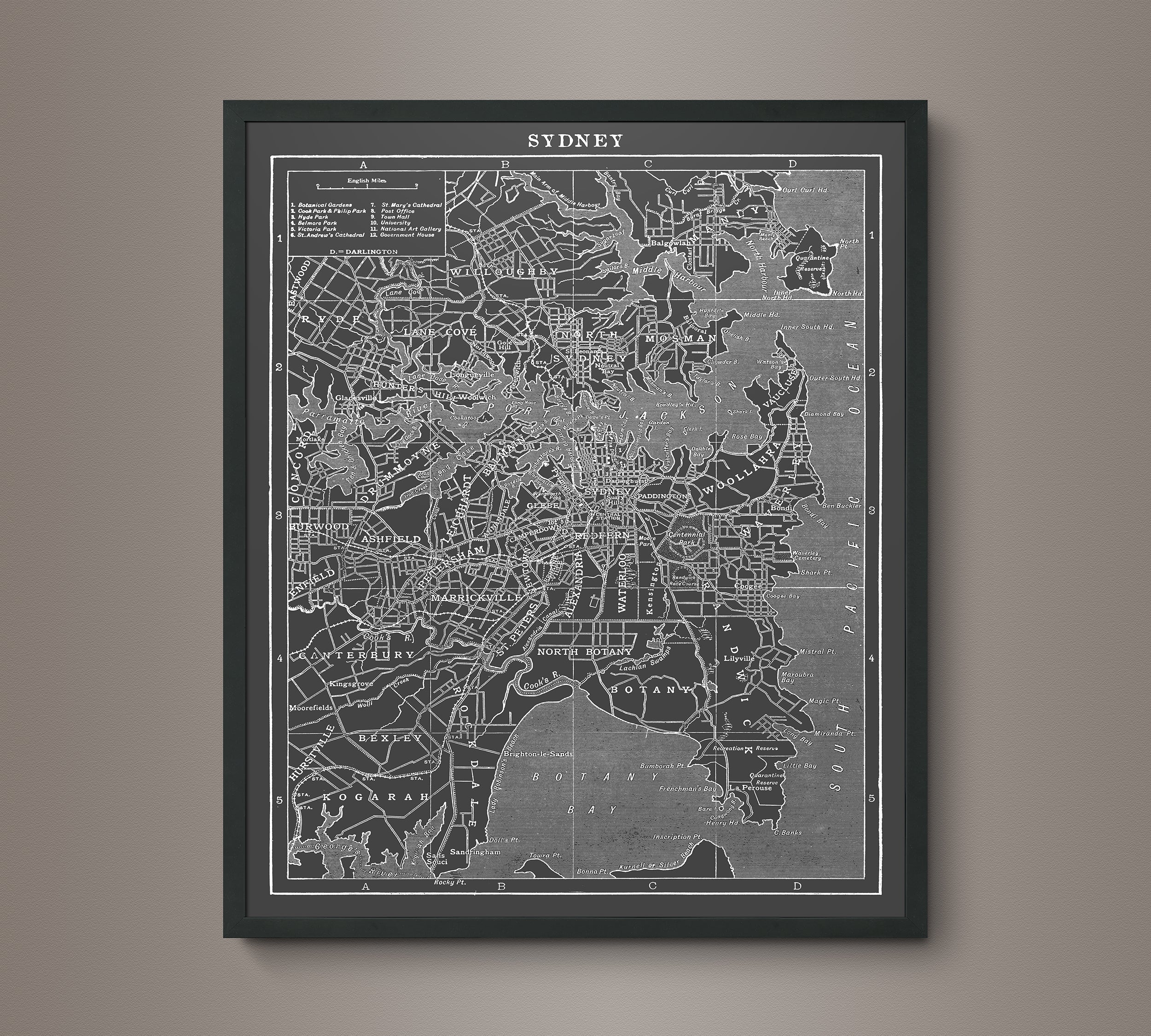 1900s Lithograph Map of Syndey – Art Circa