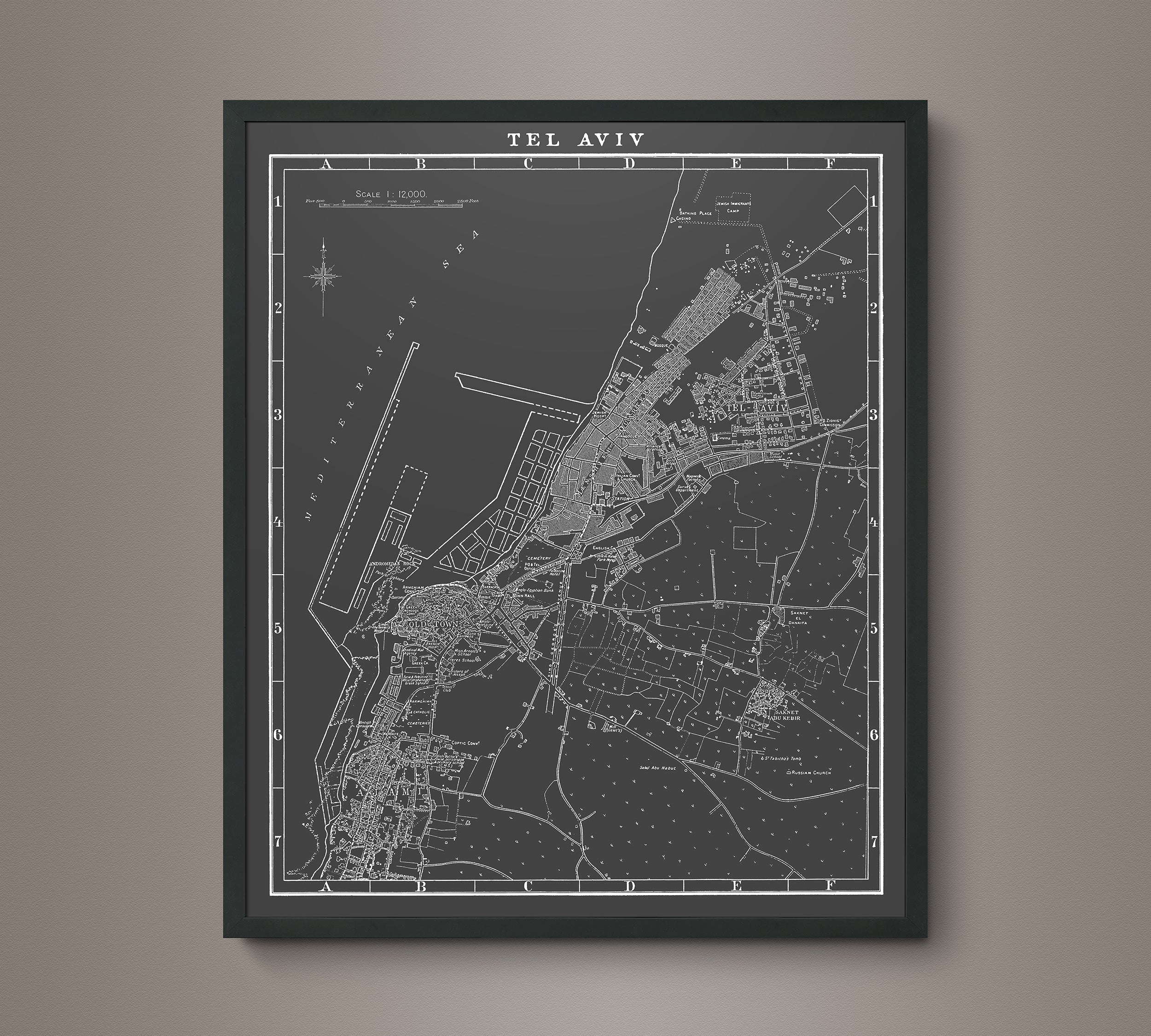 1920s Monochromatic Map of Tel Aviv – Art Circa