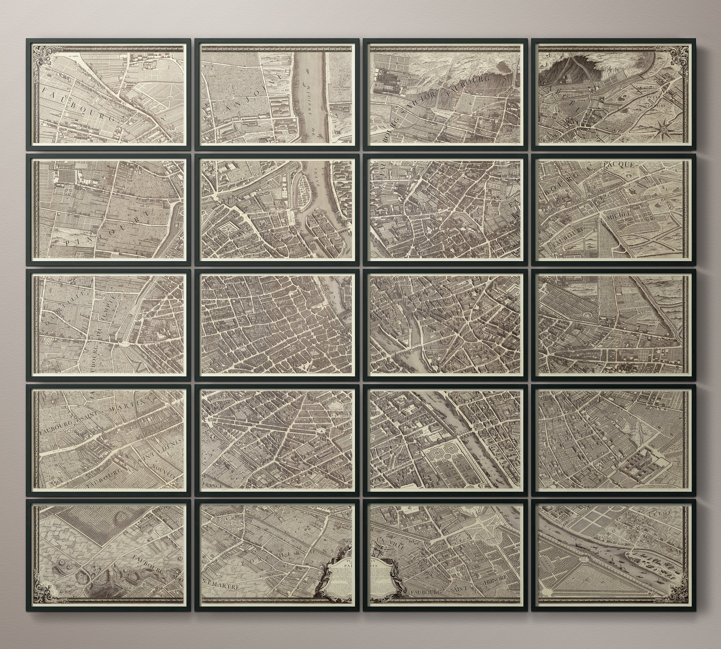 Turgot's 1739 Plan De Paris Map Panels – Art Circa