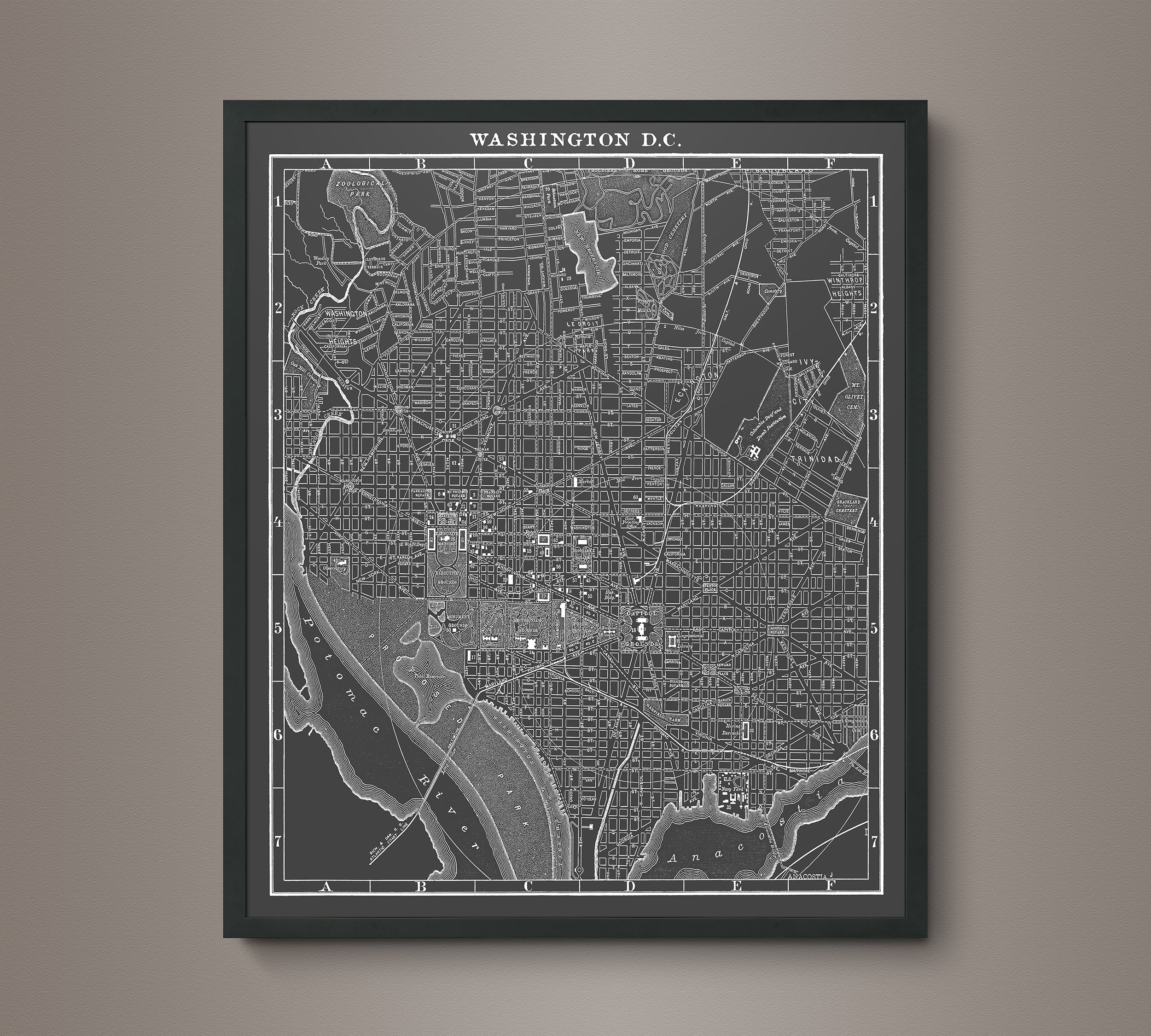 1890s Lithograph Map of Washington DC – Art Circa